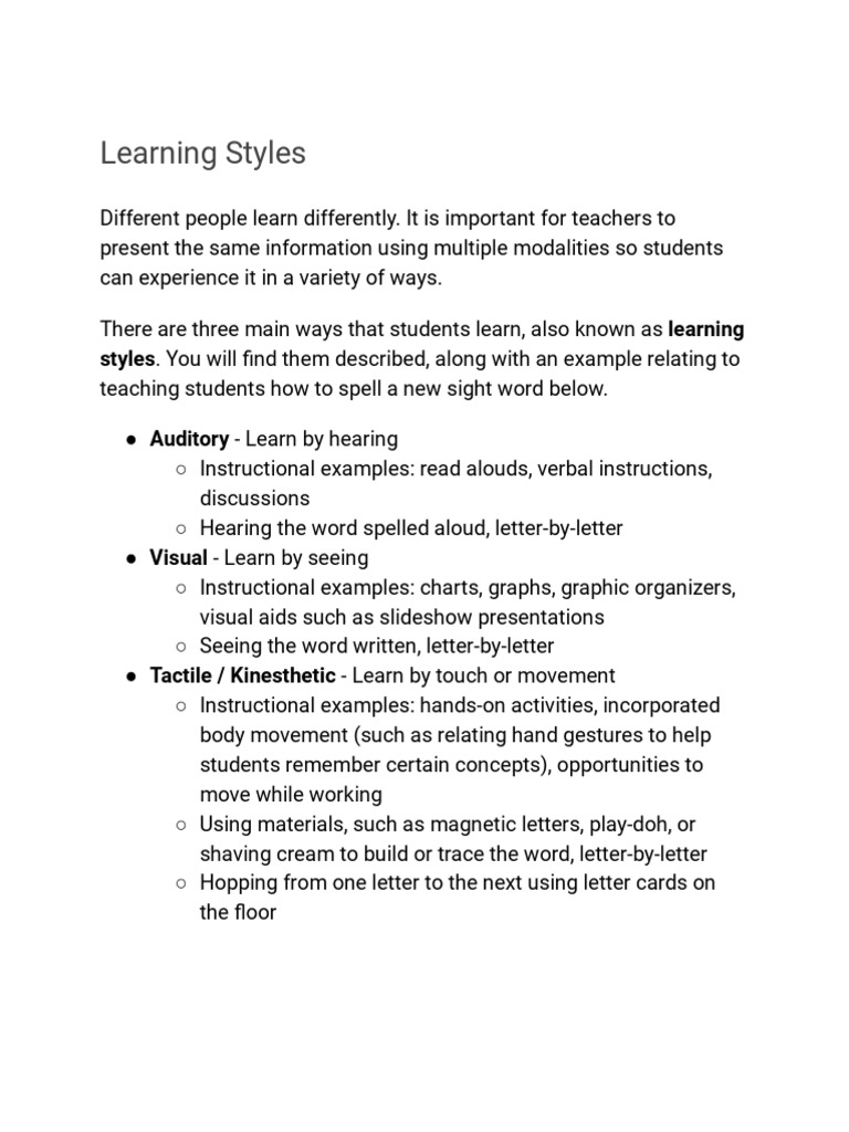 Learning Styles | PDF | Individualized Education Program | Special ...