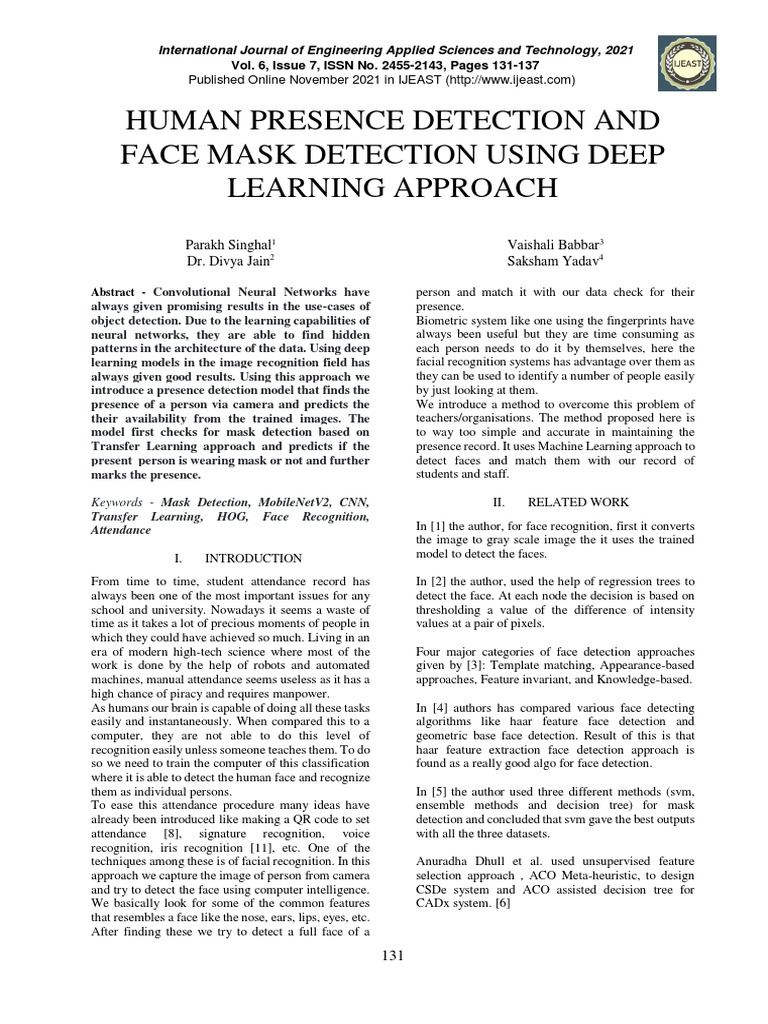 Human Face Mask Detection Using Deep Learning | PDF | Cybernetics ...