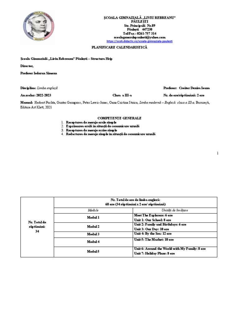 Planificare Module Cls 3 Ed Art | PDF | Phonics | Education Theory