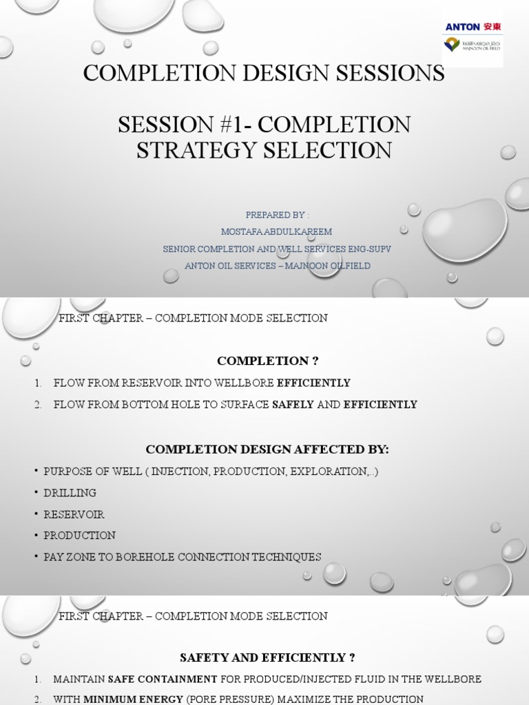 Completion Design - Session 1 | PDF | Oil Well | Casing (Borehole)