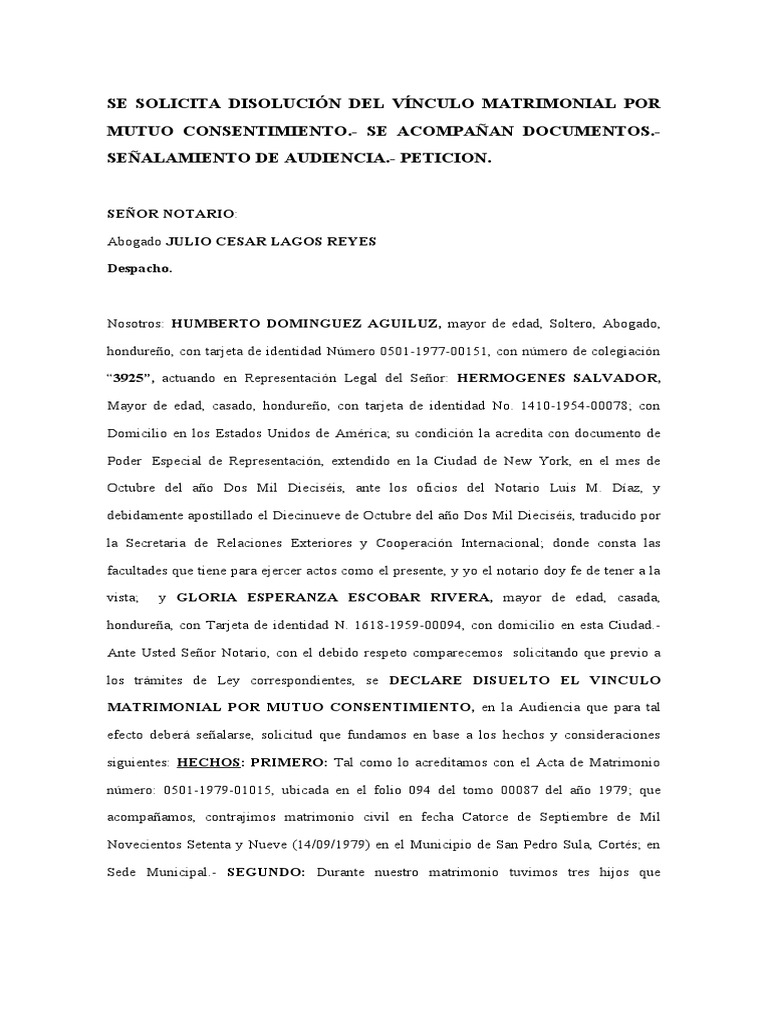 2-Solicitud de Divorcio Papel Oficio | PDF | Divorcio | Matrimonio