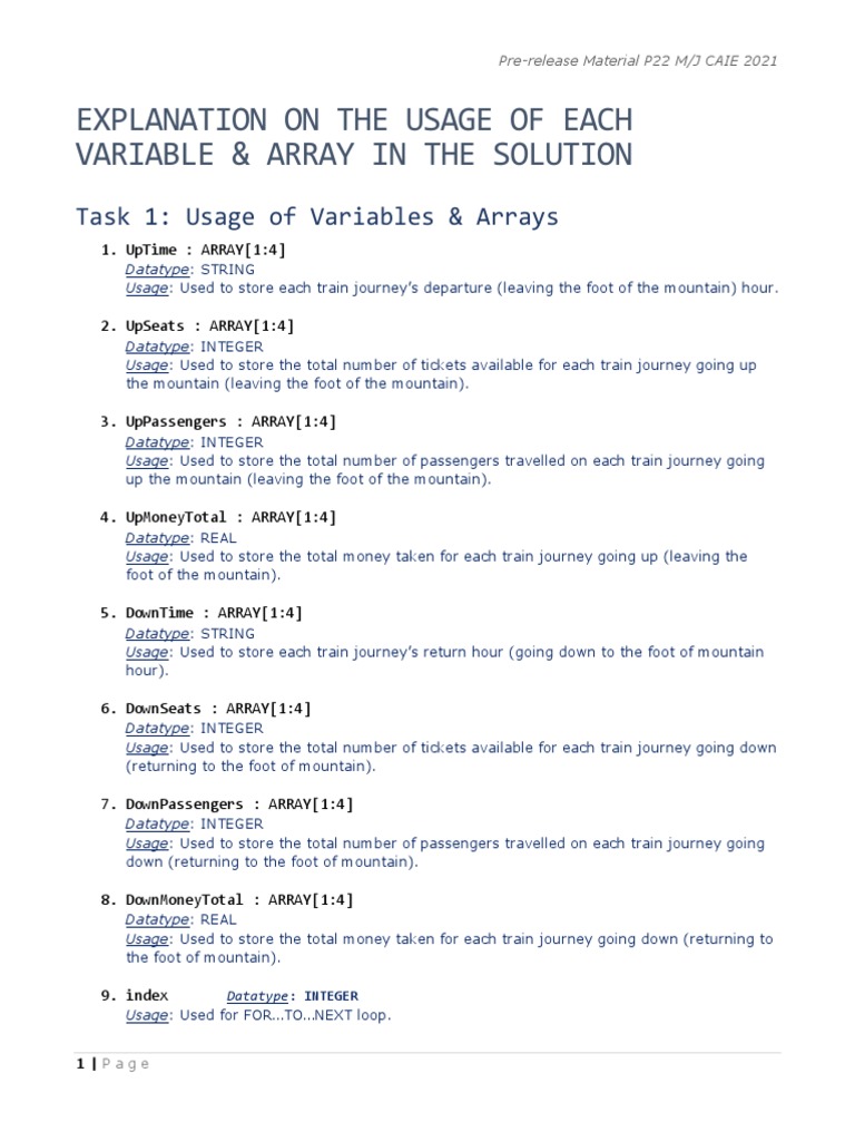 Usage of Variables and Arrays in The Solution | PDF | Data Type | Array ...