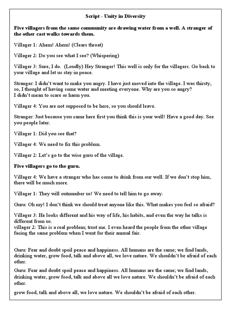 Unity in Diversity - Competition Script | PDF