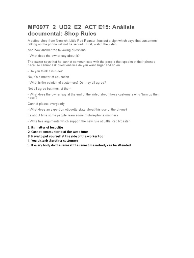 E15 Shop Rules | PDF