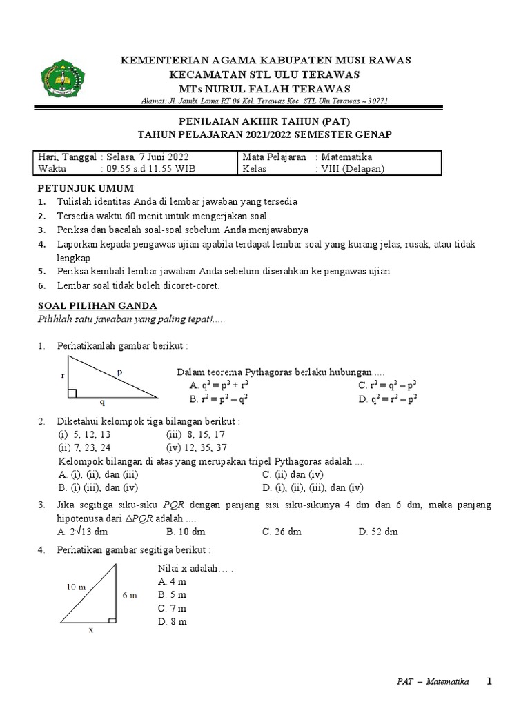 Soal PAT MTK Kelas 8 K13 | PDF
