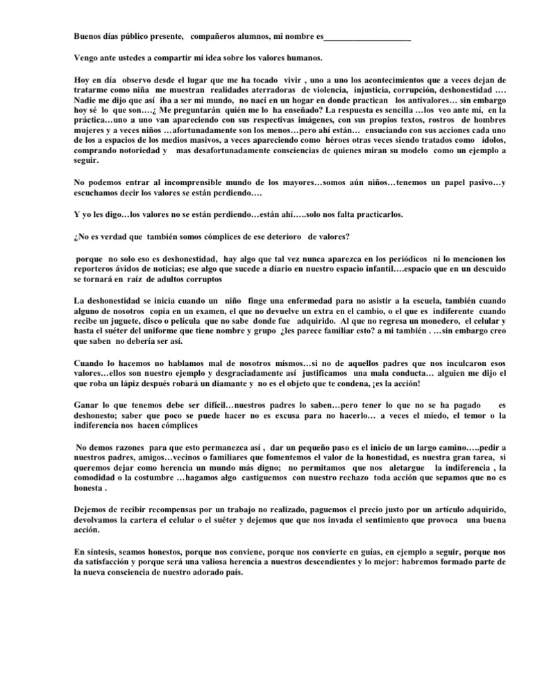 Discurso Sobre Los Valores | PDF