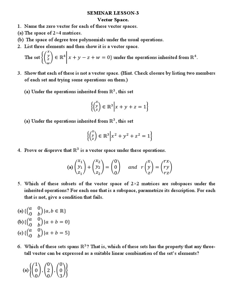 Sem-3 (Vector Space) | PDF | Linear Subspace | Vector Space