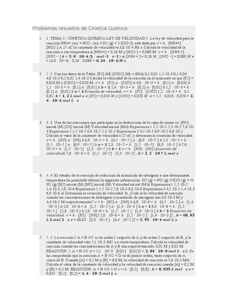 Problemas Resueltos de Cinetica Quimica | PDF | Cinética química | Cambio