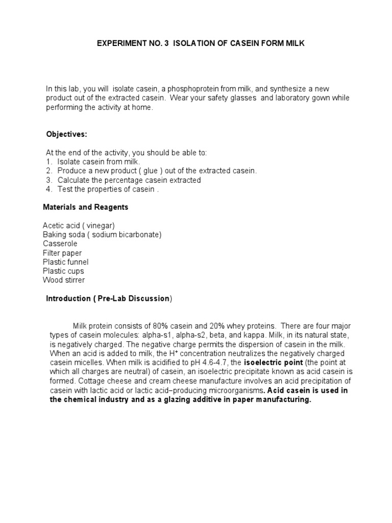Experiment 4 Glue Making Using Isolated Casein | PDF | Milk | Acid