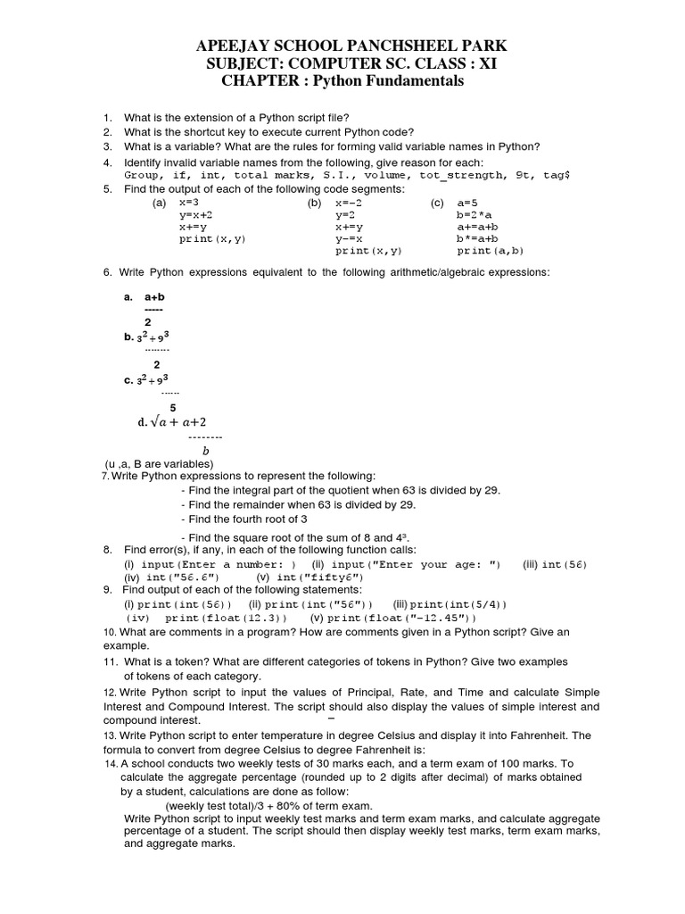 XI WKSHTR Computer Fundamentals | PDF | Python (Programming Language) | Fahrenheit