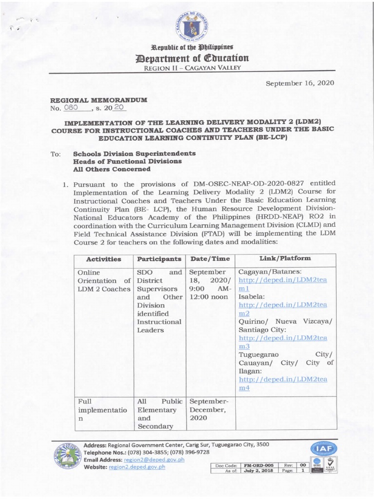 Implementation of The Learning Delivery Modality 2 LDM2 Course For ...