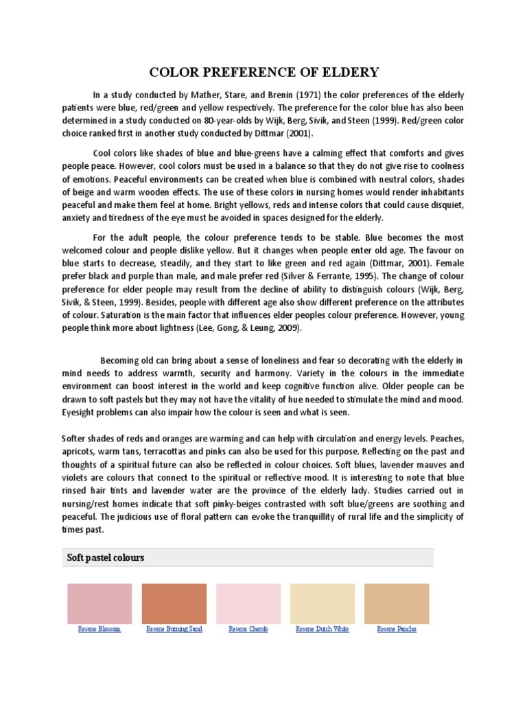 Color Preference of Eldery | PDF | Color | Dementia