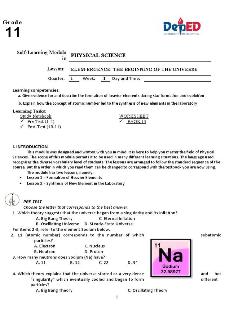 Physical Science Week 1 | PDF | Nuclear Fusion | Chemical Elements