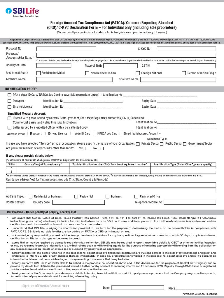 FATCA CRS Individual Declaration Form | PDF | Identity Document ...