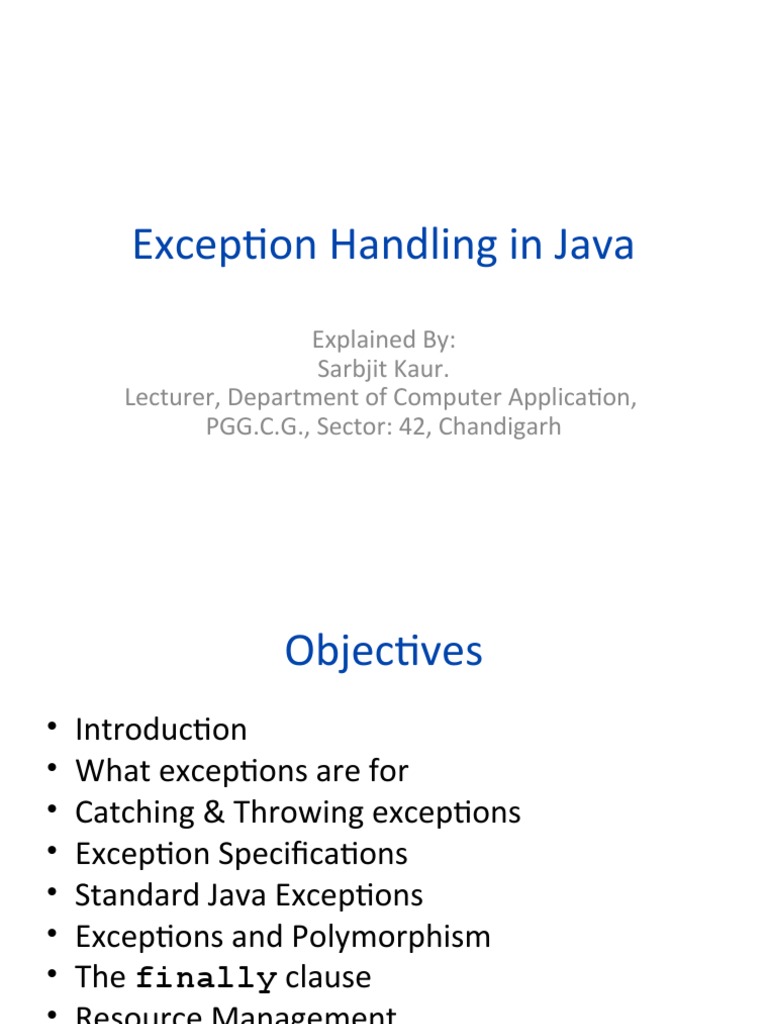 Exception Handling In Java Pdf Object Oriented Programming Systems Engineering