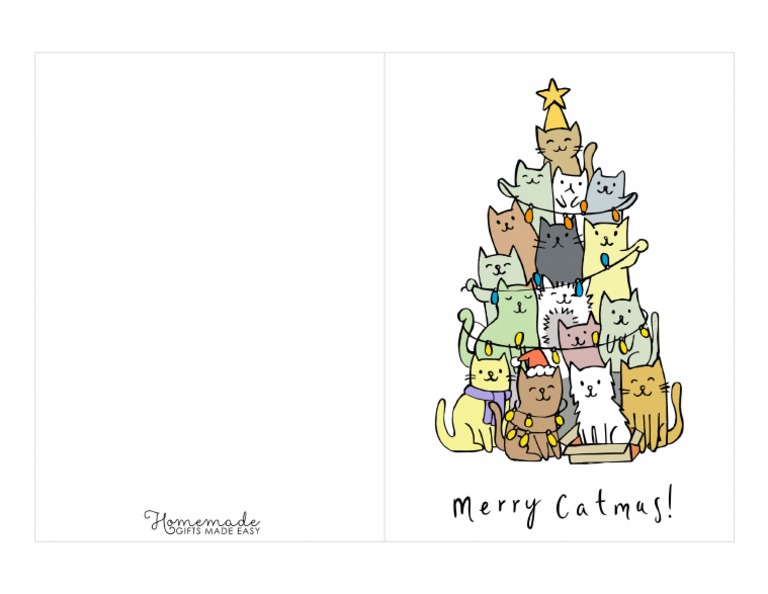 Free Printable Christmas Cards Merry Catmas Cute Cats Tree Lights | PDF