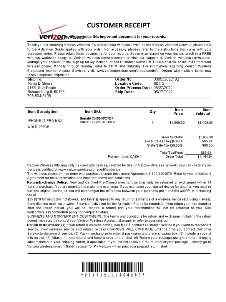 Customer Receipt: Please Keep This Important Document For Your Records | PDF | Receipt | I Phone