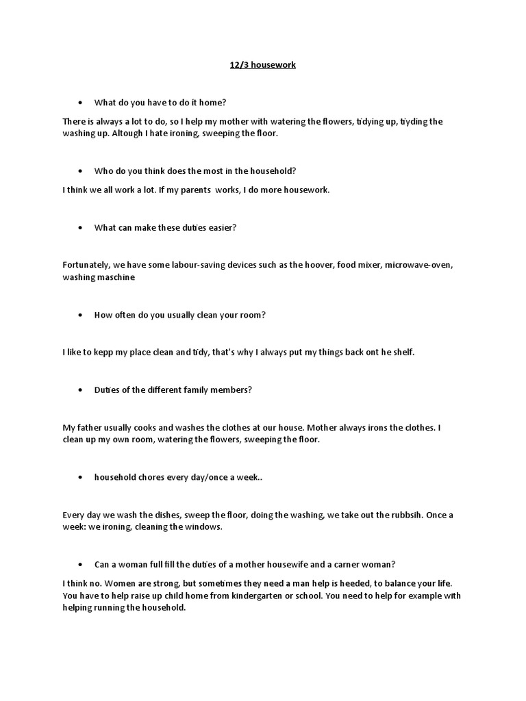 Housework | PDF | Wellness