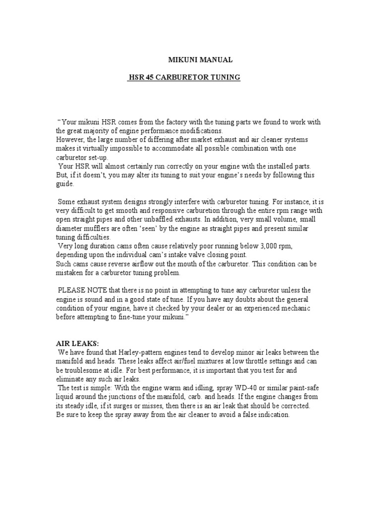 Mikuni HSR 45 Carb Tuning Guide | PDF | Carburetor | Throttle