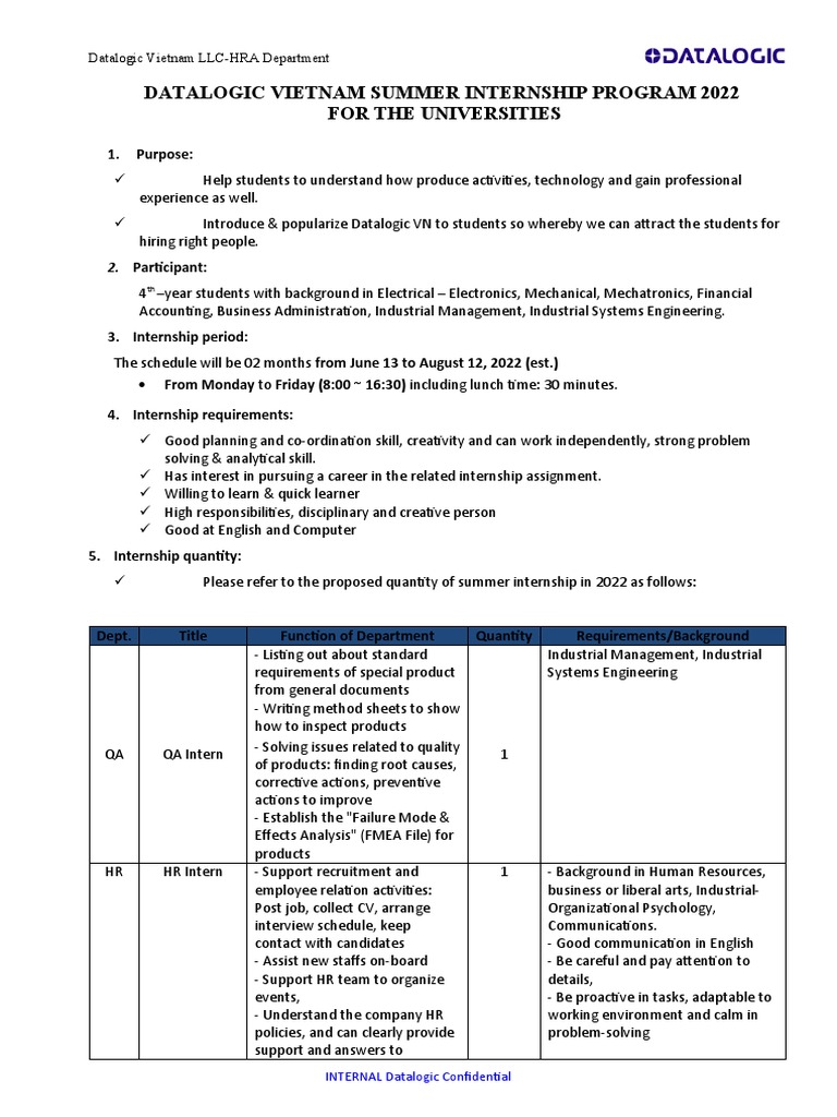 Datalogic Summer Internship Program 2022 | PDF | Internship | Job Hunting