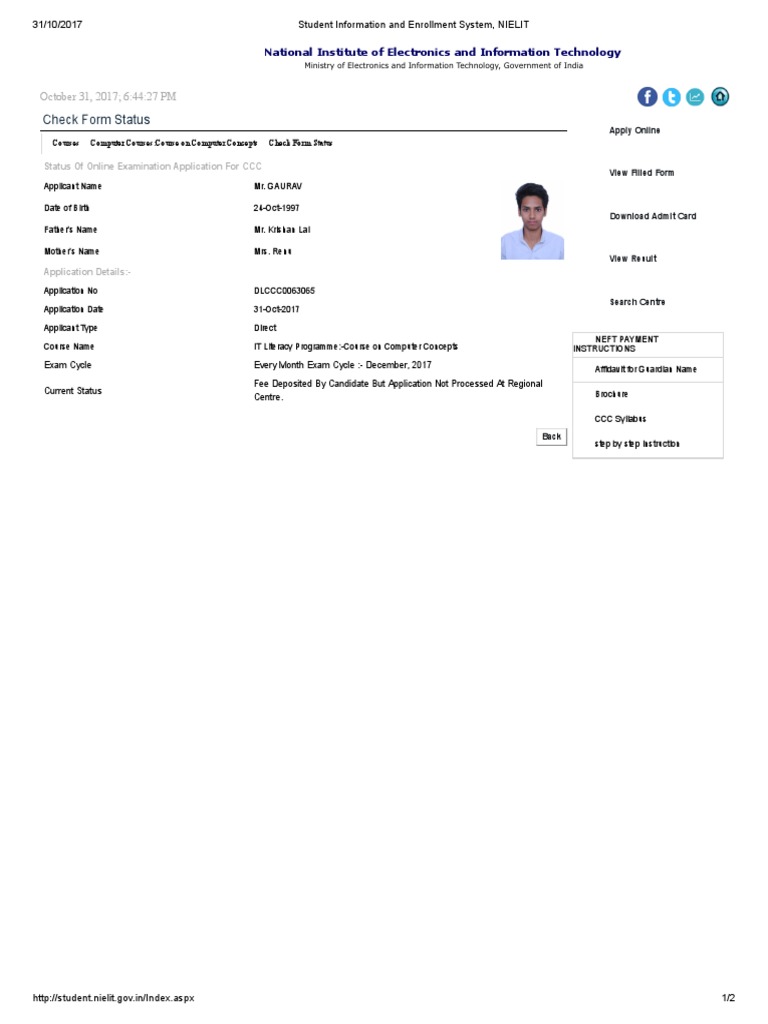 Student Information and Enrollment System, NIELIT | PDF