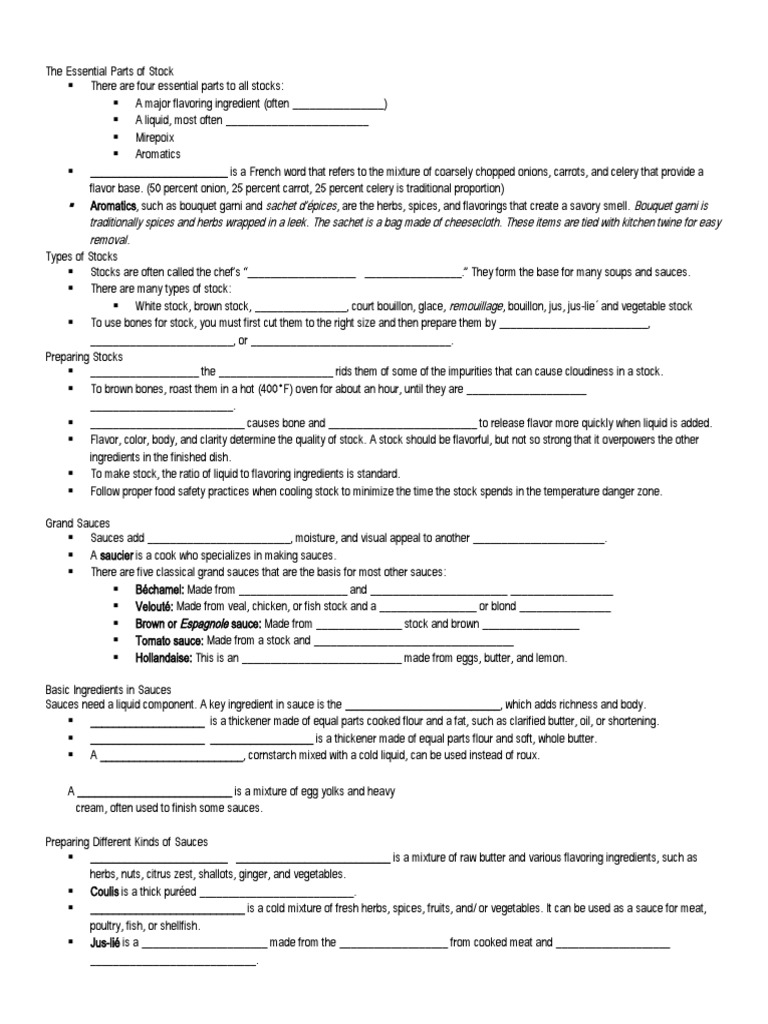 Stocks, Soup Sauces Activity | PDF | Soup | Stock (Food)
