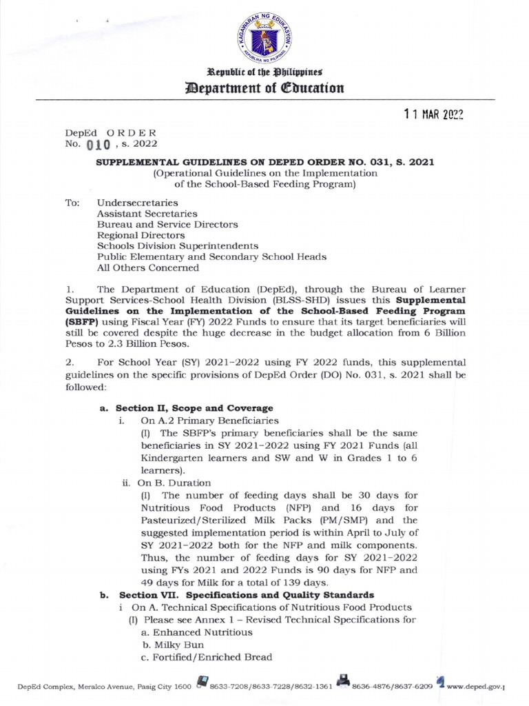 DO - s2022 - 010 FEEDING PROGRAM | PDF | Food Energy | Food And Drink