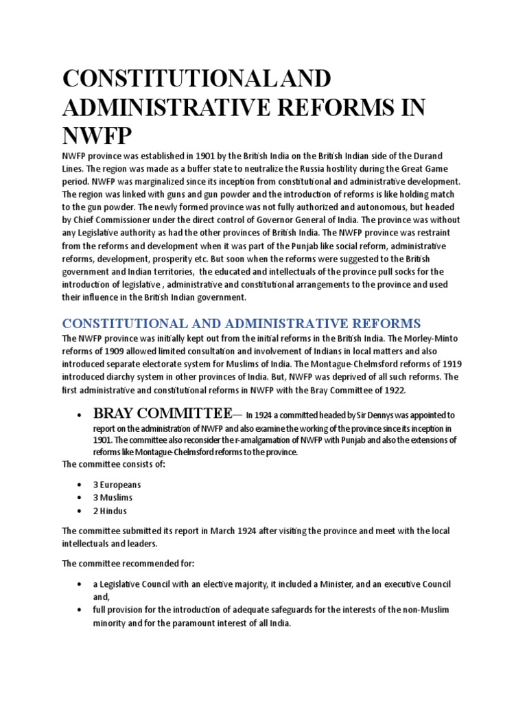 Constitutional and Administrative Reforms in NWFP: Bray Committee | PDF ...