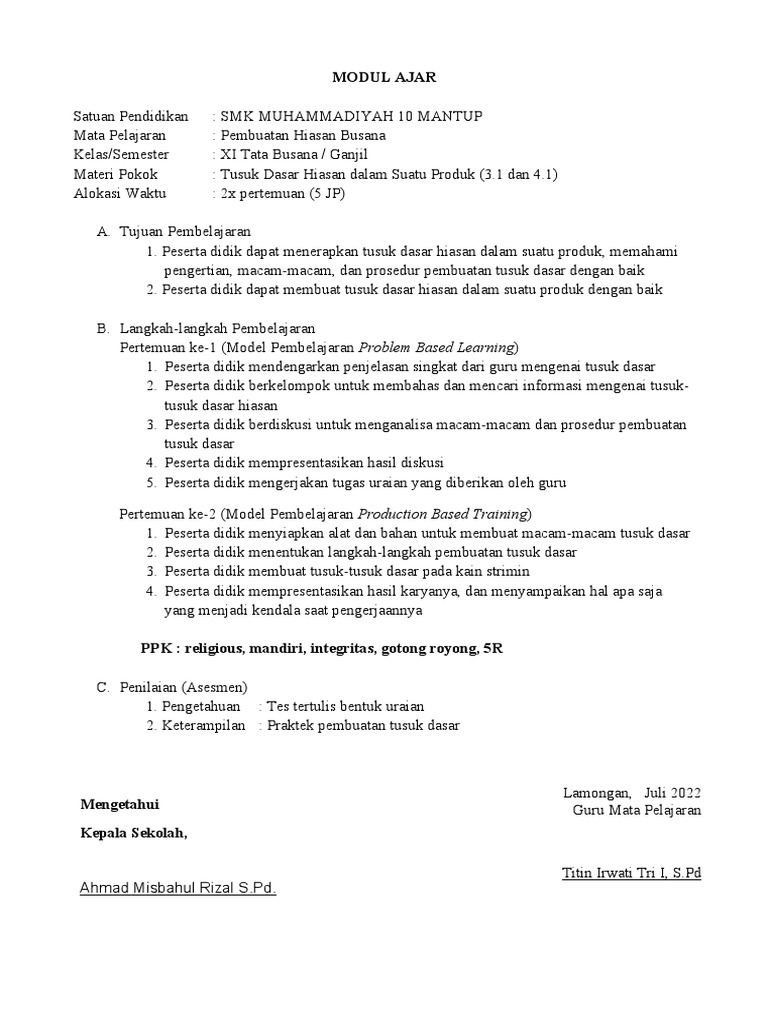 MODUL AJAR Atau RPP PHB 3.1 - 3.14 FIX Ada TTD | PDF