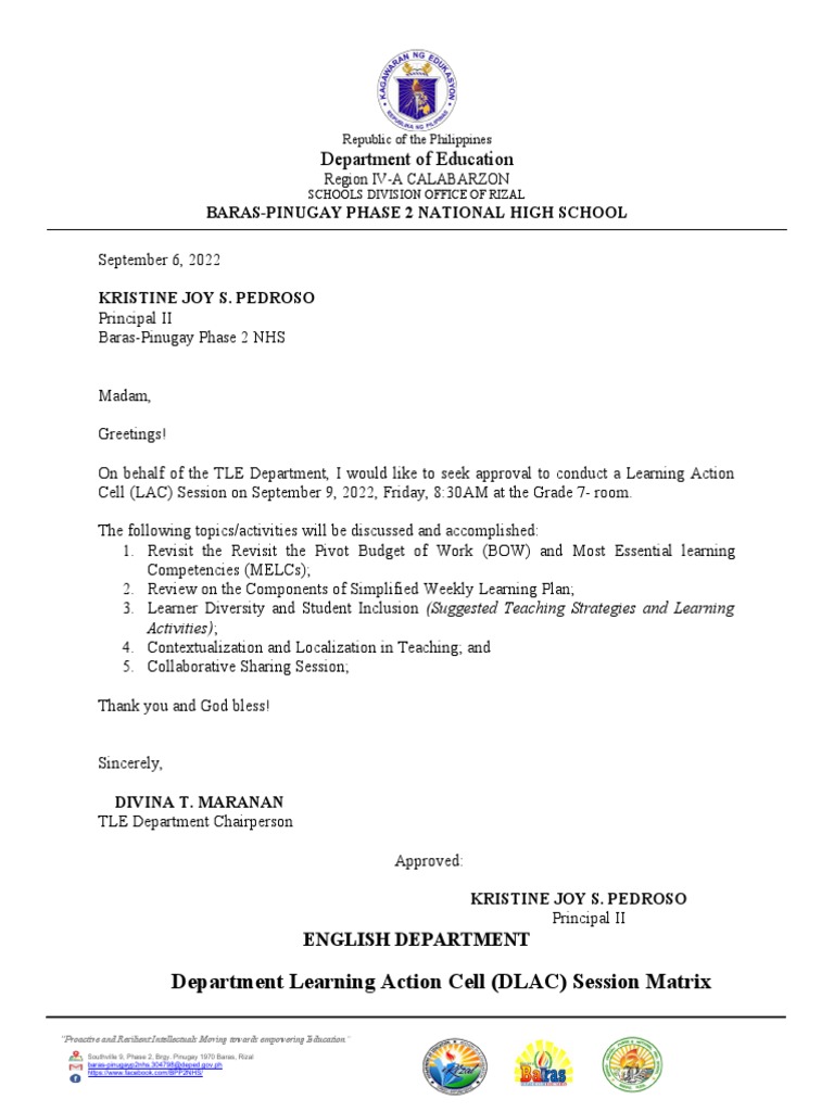 English-Dept-LAC-Matrix-Request-Letter | PDF | Cognitive Science | Learning