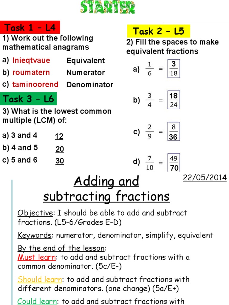 Adding and Subtracting Fractions Main | Download Free PDF | Numbers ...
