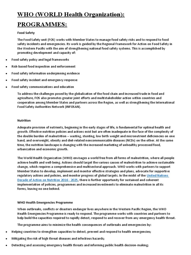 Programmes and Activites of Public Nutrition and Health | PDF | World ...