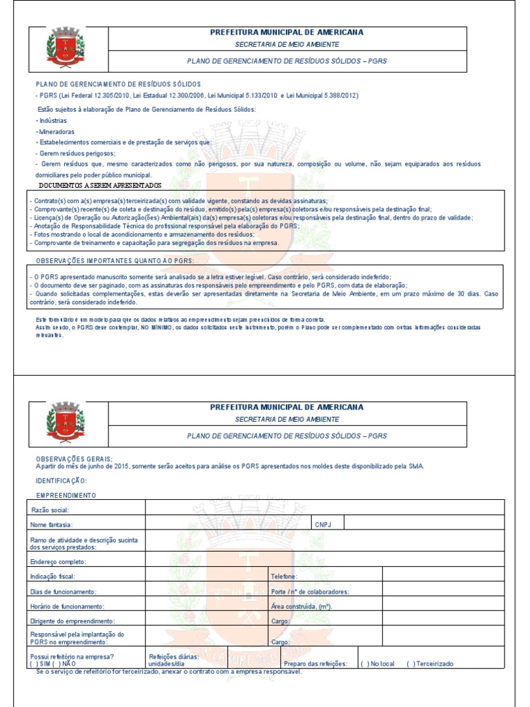 D129 - PGRS - Plano de Gerenciamento de Residuos Solidos - Modelo | PDF | Desperdício | Economias