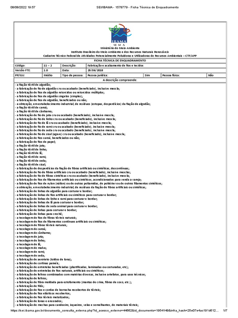 Enquadramento de Atividades Têxteis | PDF | Têxteis | Tecelagem