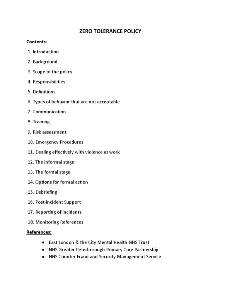 Zero Tolerance | PDF | Violence | Risk