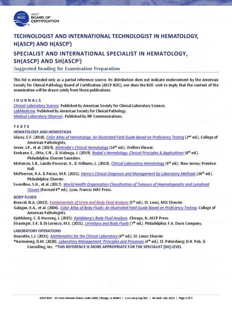 H Ih SH Ish Reading List | PDF | Clinical Pathology | Pathology