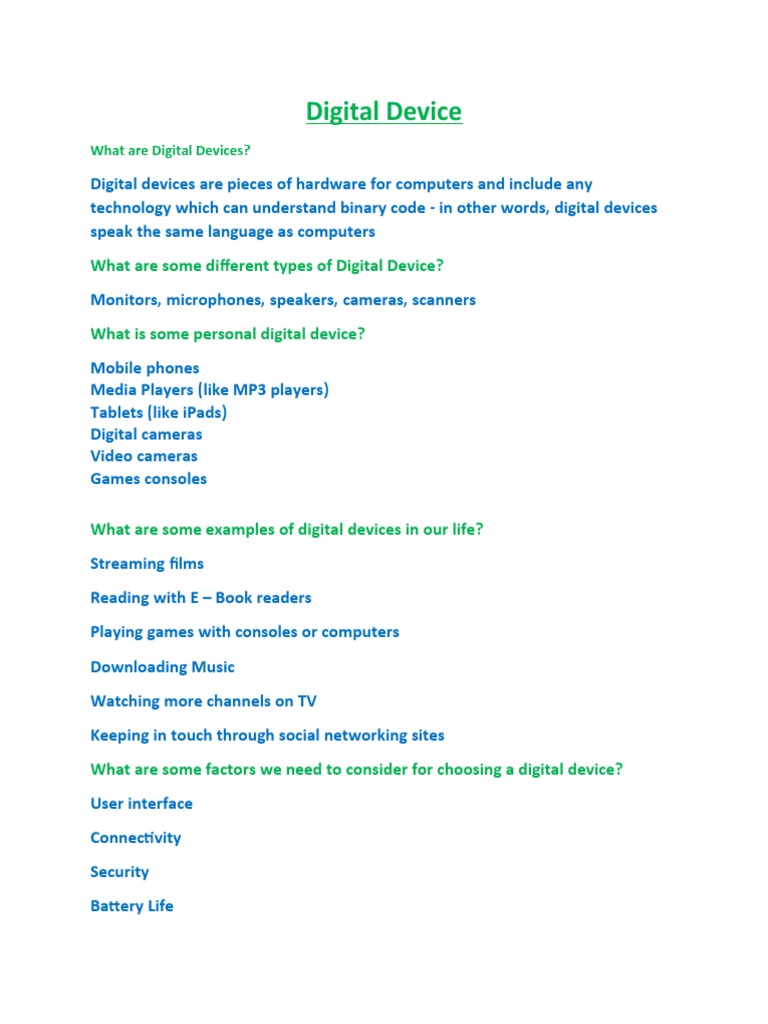 Digital Device Short Notes | PDF | Laptop | Personal Computers
