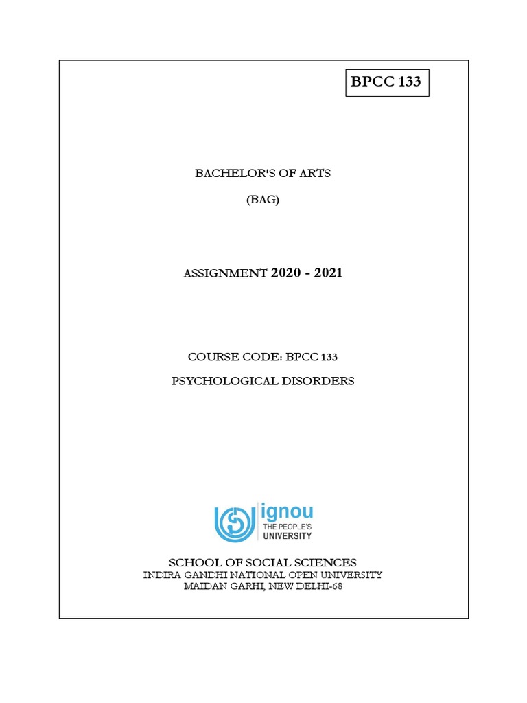 BPCC 133 Assignment Unsolved | PDF | Suicide | Mental Disorder
