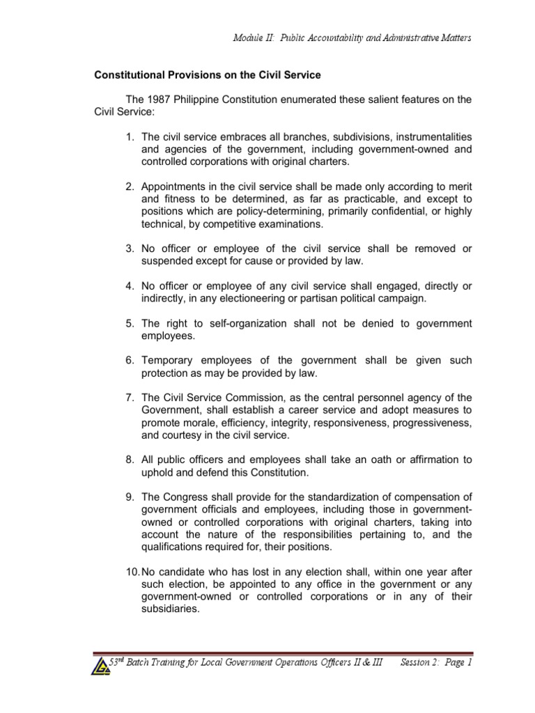 Constitutional Provisions On The Civil Service | PDF | Civil Service ...