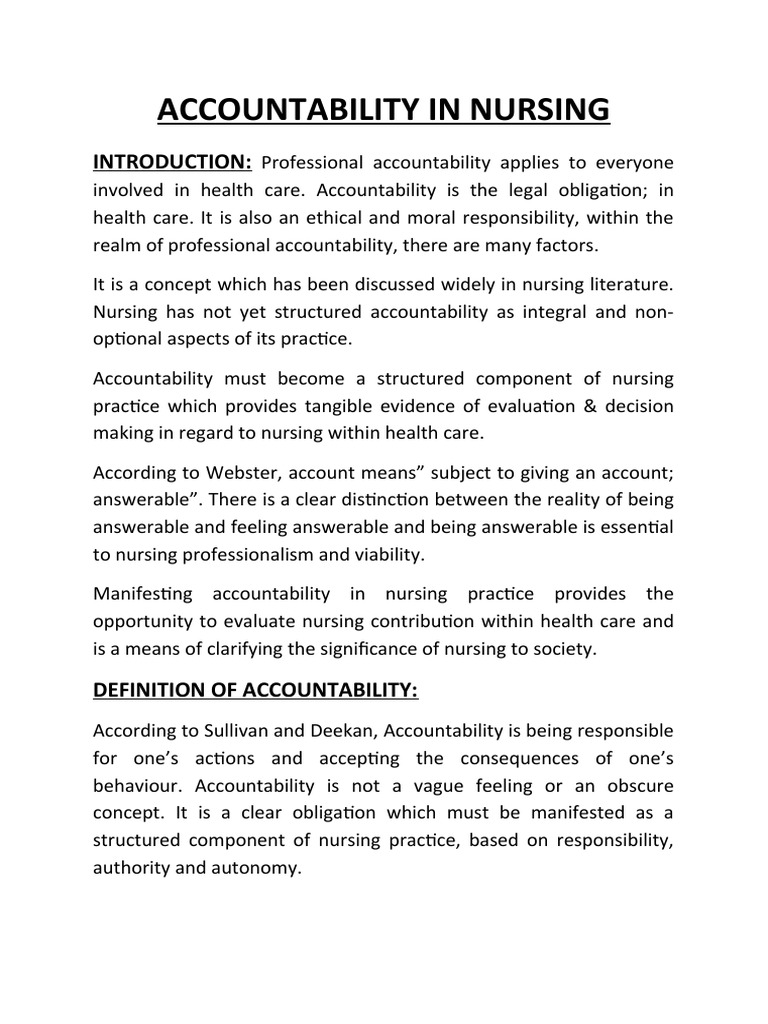 ACCOUNTABILITY IN NURSING | PDF | Nursing | Accountability