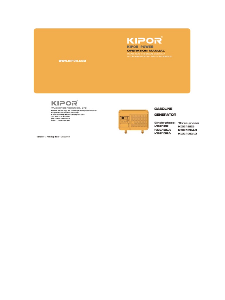 Grupos Electrogenos Nafta Kipor Kge12e Kge12e3 | PDF | Electric Generator | Motor Oil