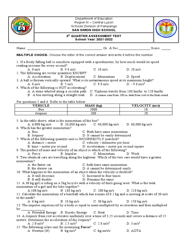 SCIENCE-9-Quarter-4-Assessment-Test | PDF | Engines | Diesel Engine