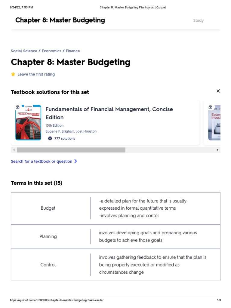 Chapter 8 - Master Budgeting Flashcards - Quizlet | PDF | Budget ...