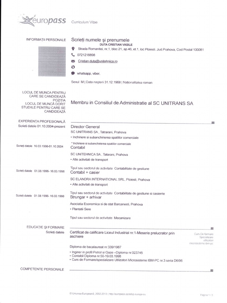CV Duta Cristian | PDF