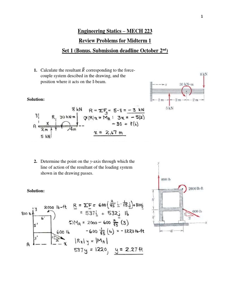 Review Problems Midterm 1 Set 1 Solution | PDF