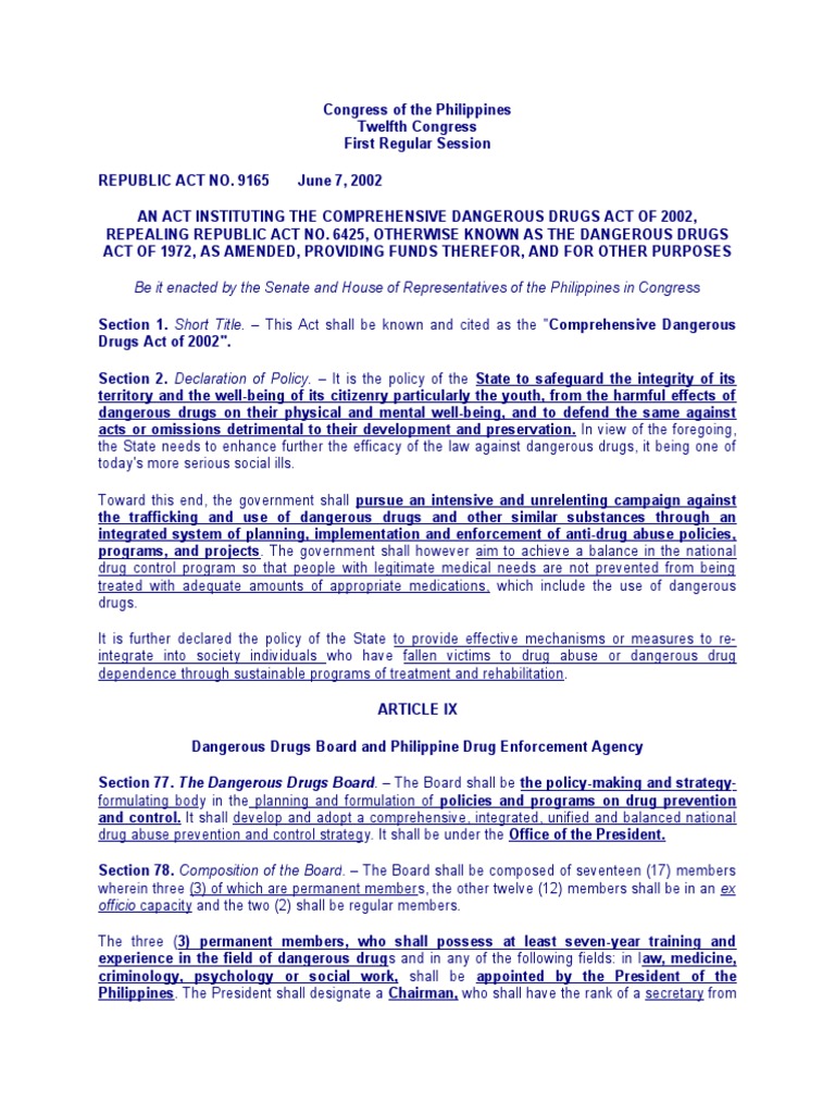RA 9165 (Selected Provisions) | PDF