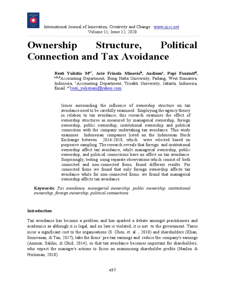 Ownership Structure, Political Connection and Tax Avoidance | Download ...