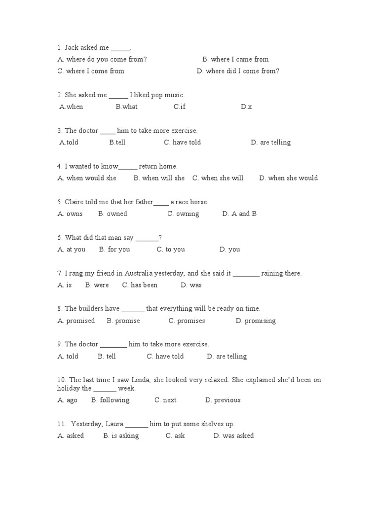 Reported Speech Exercise | PDF
