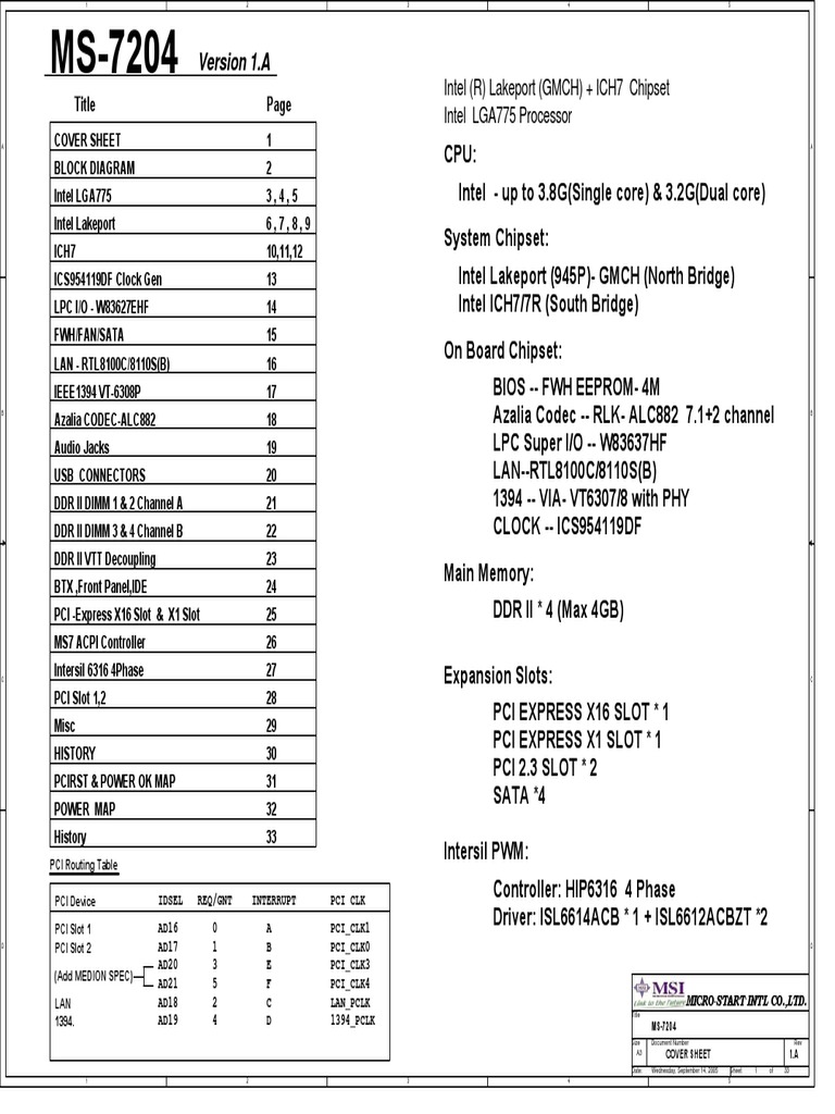 Msi ms-7204 Rev 1A SCH | PDF | Telecommunications | Personal Computers