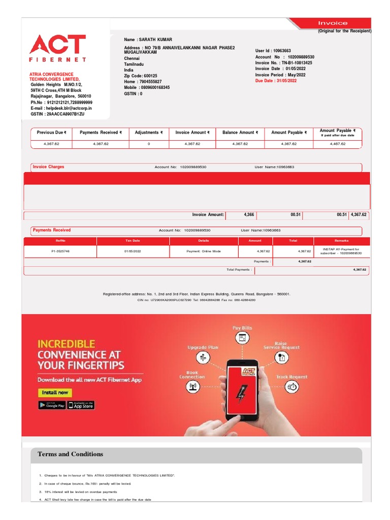 act-broadband-bill- May | PDF | Invoice | Cheque
